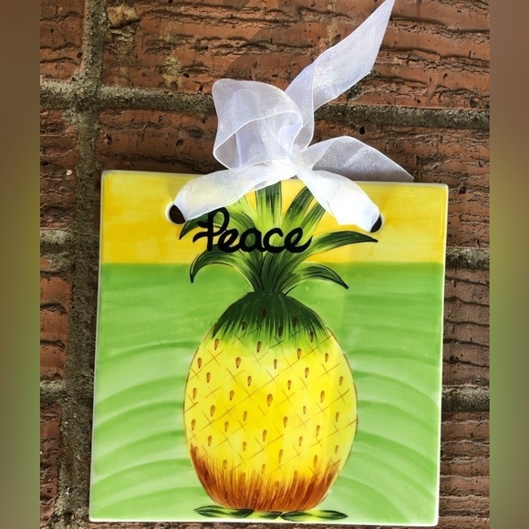 Art of the Spirit | Accents | Art Of The Spirit Hand Painted Peace Pineapple Tile With Ribbon ...